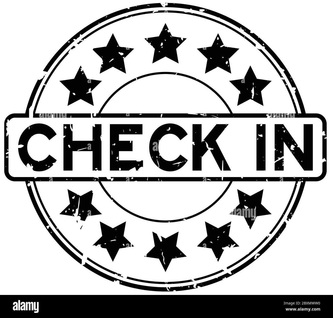Grunge black check in word with star icon round rubber seal stamp on white background Stock ...