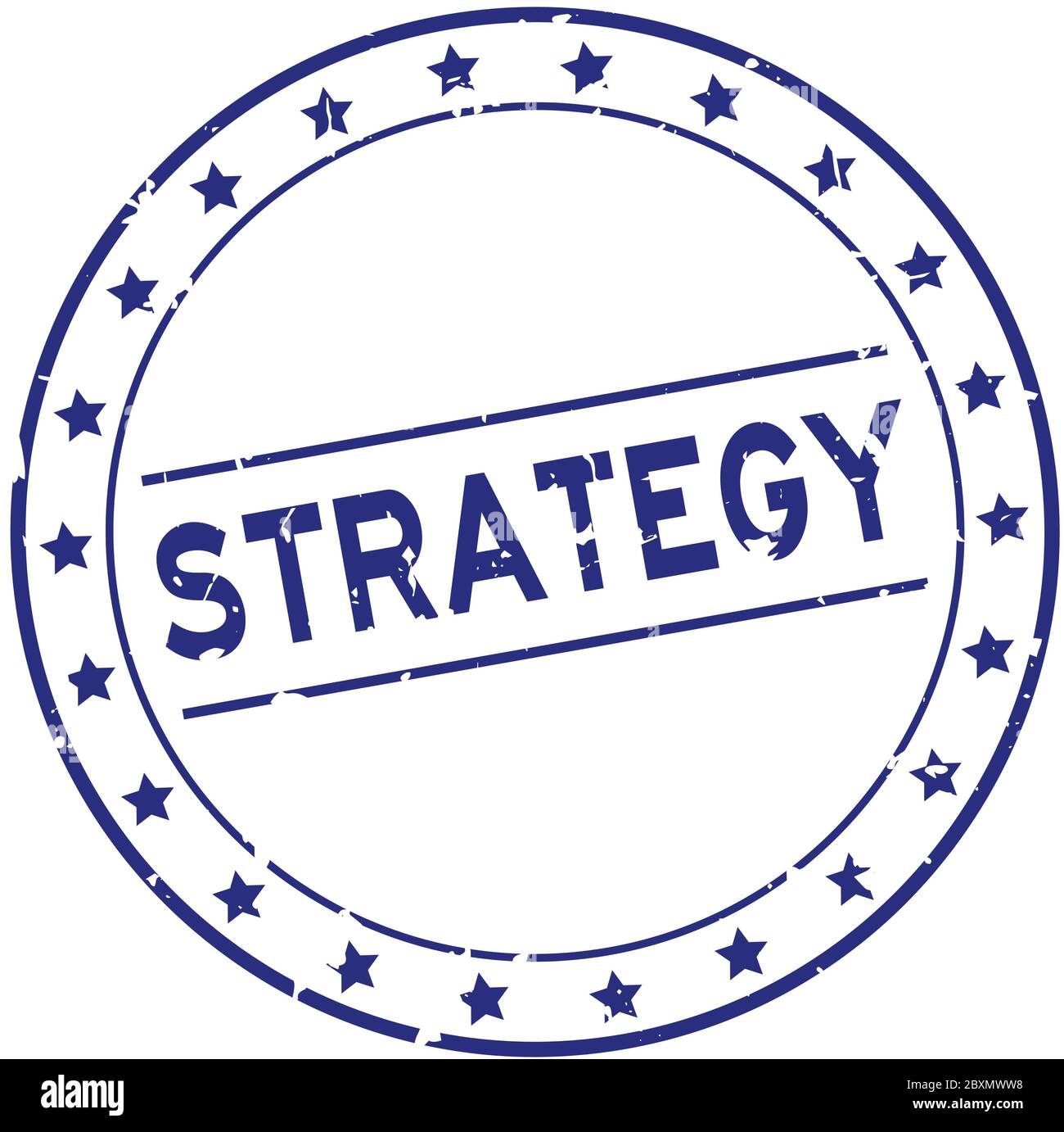 Grunge blue strategy word round rubber seal stamp on white background ...