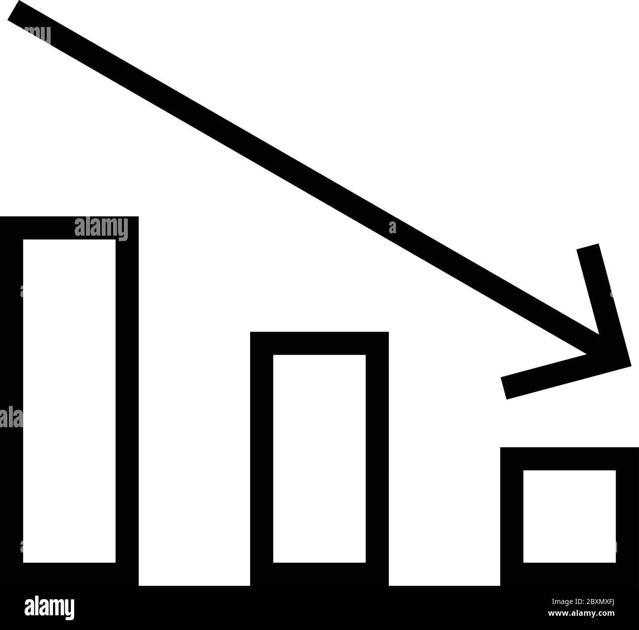 Icon of downward arrow with bar chart shape on white background Stock ...