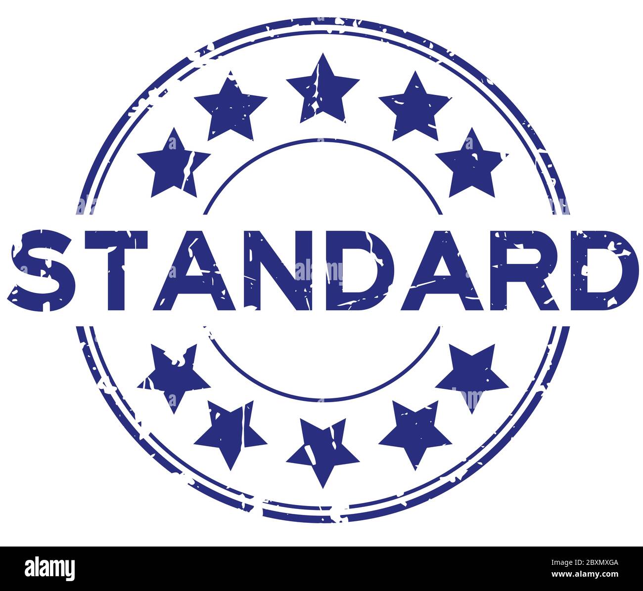 Grunge blue standard wording with star icon round rubber seal stamp on ...