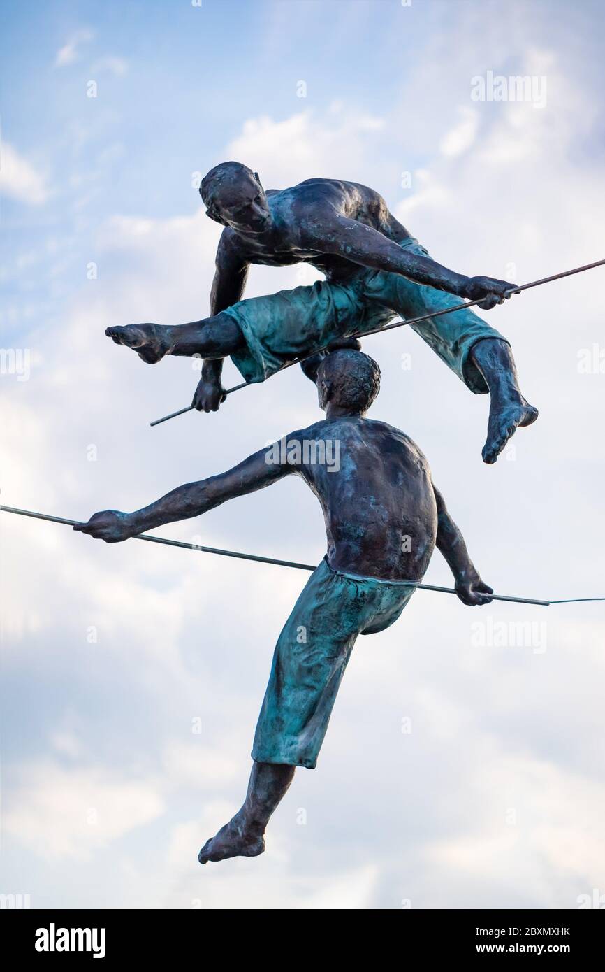 Krakow, Poland 17.05.2020. Father Bernatek Bridge. Sculpture of an ...