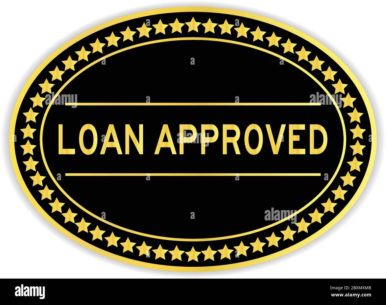Black and gold color sticker in word loan approved on white background ...