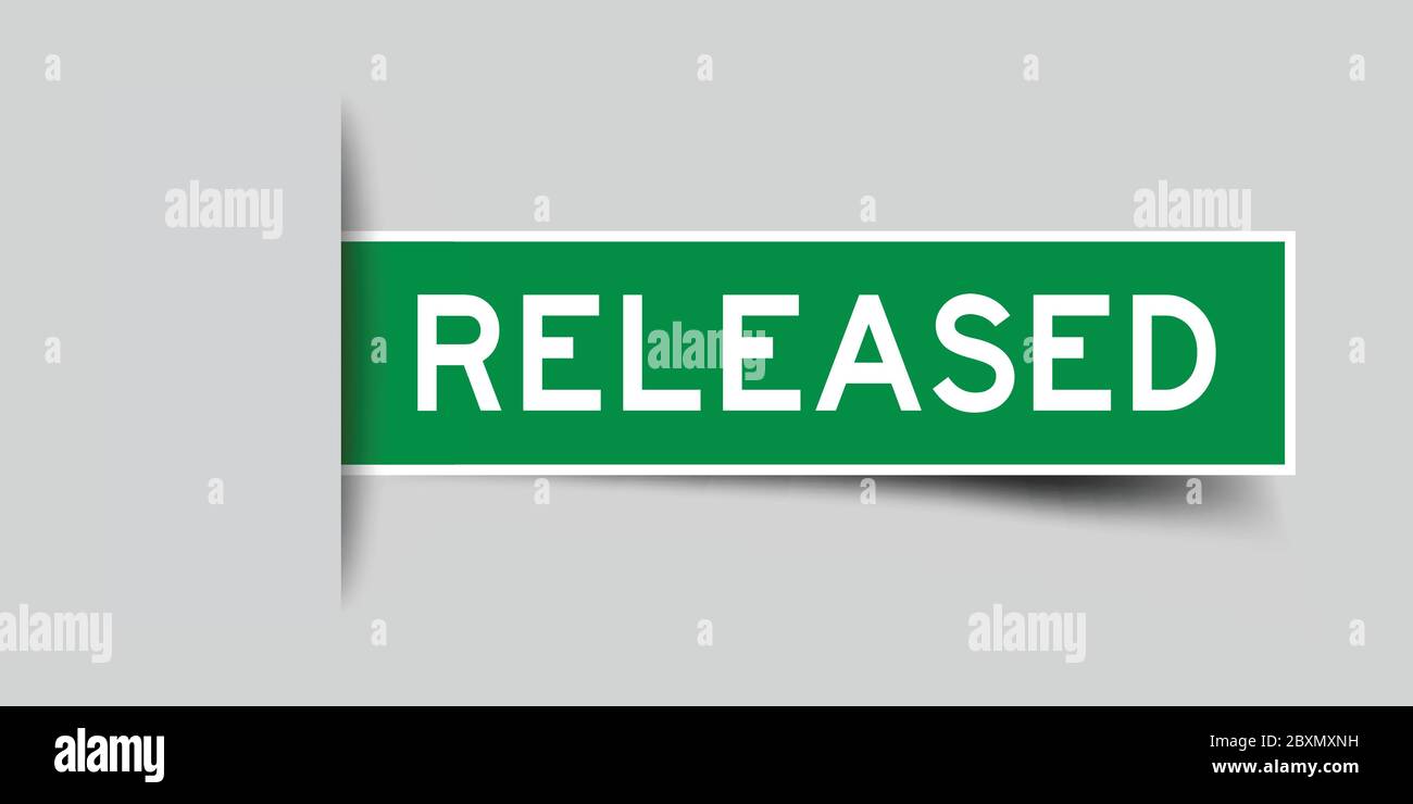Square seal green color sticker in word released insert on gray ...