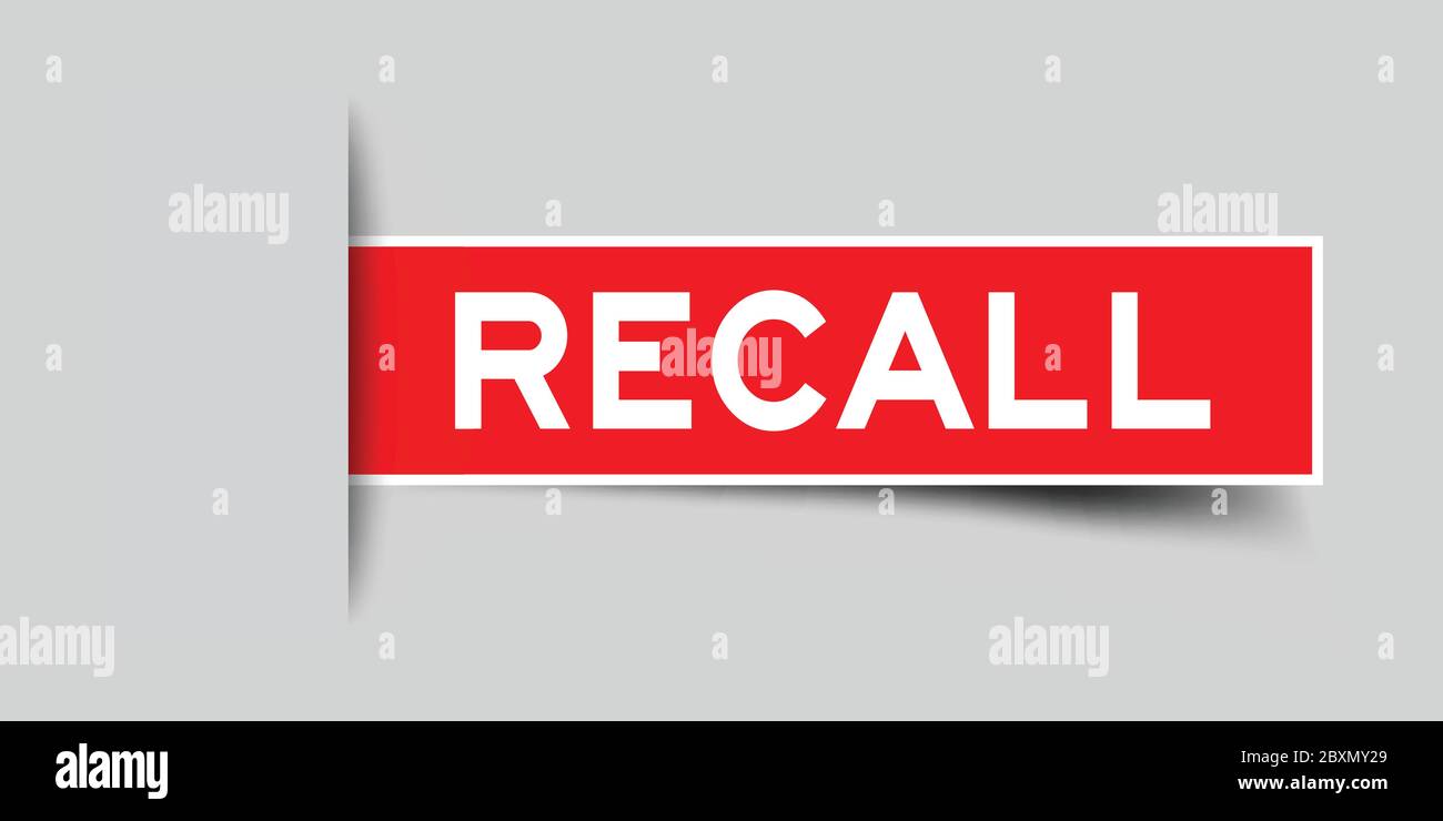 Square seal red color sticker in word recall insert on gray background ...