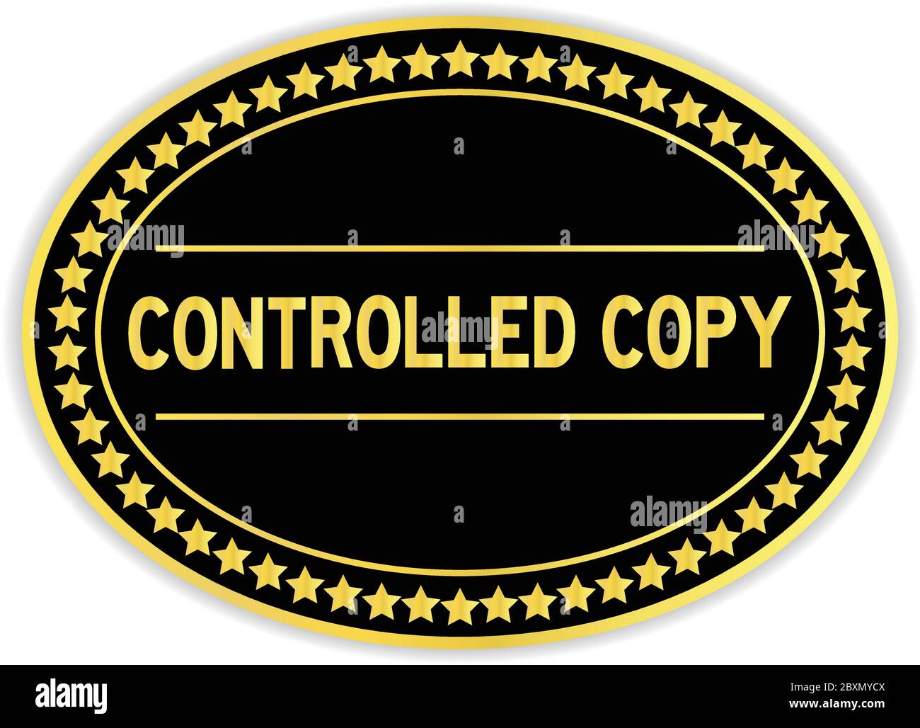 Black and gold color sticker in word controlled copy on white ...