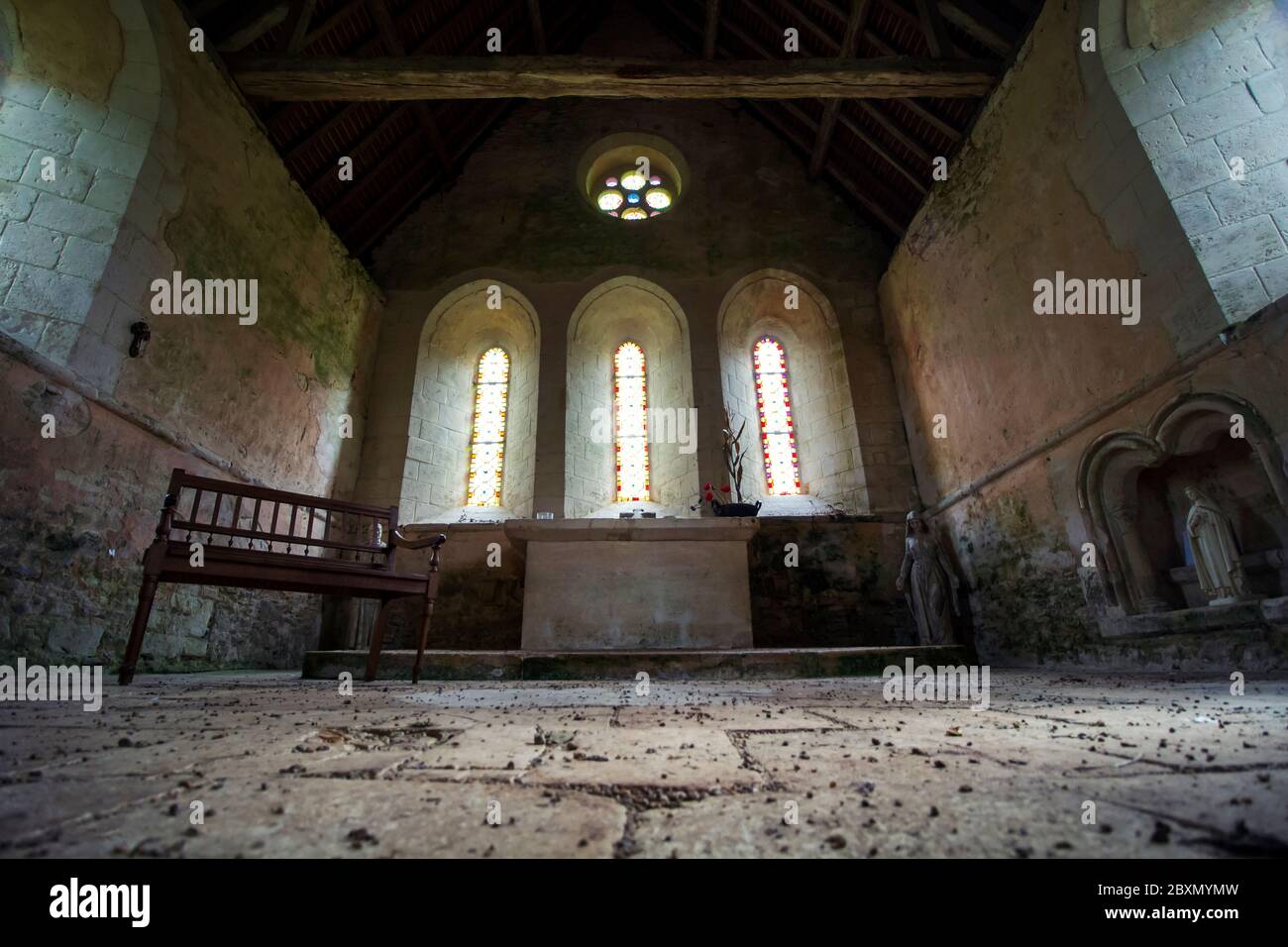 Old chapel interior view wide angle Stock Photo - Alamy