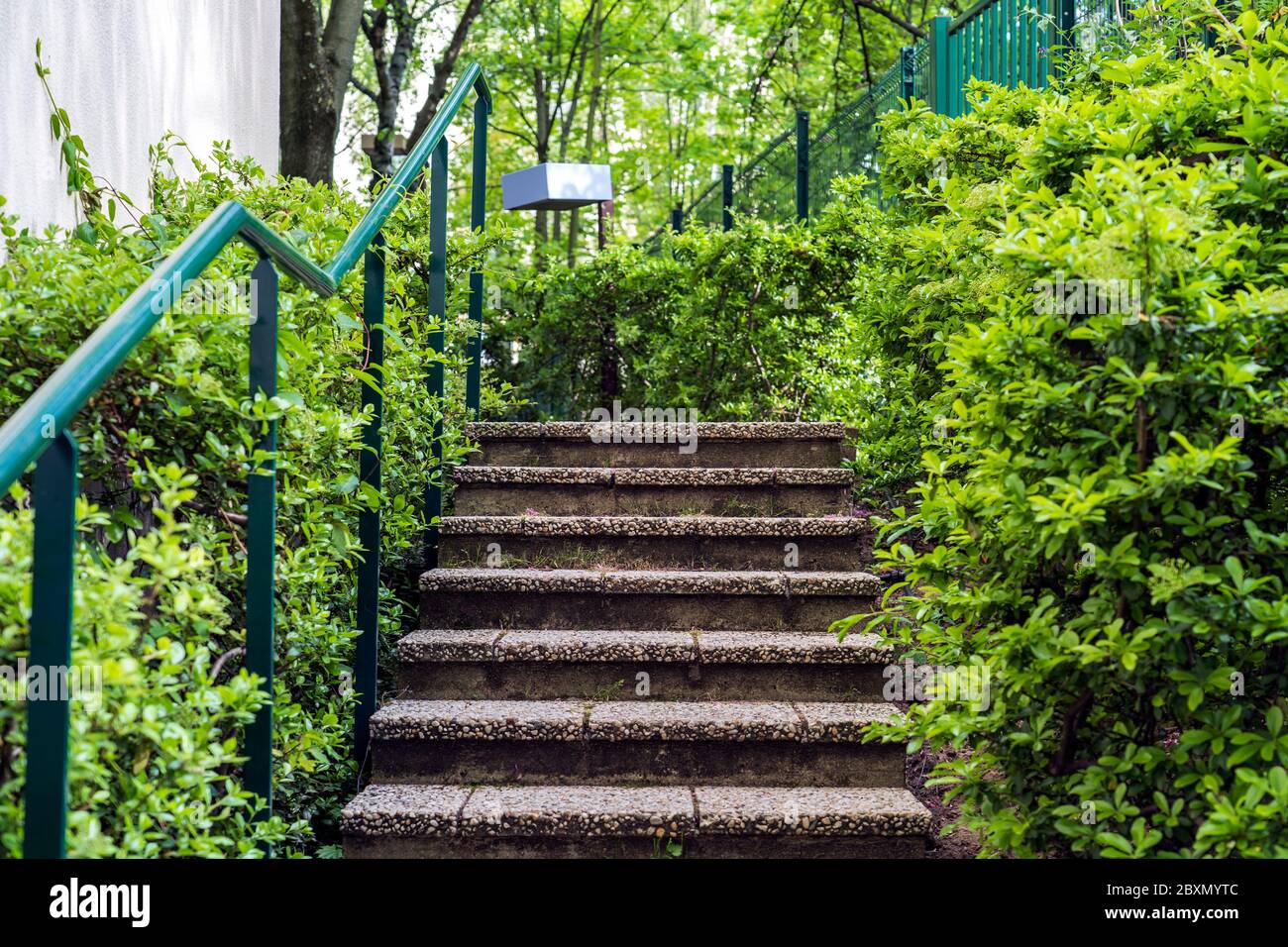 Residence garden stairs at spring Stock Photo - Alamy