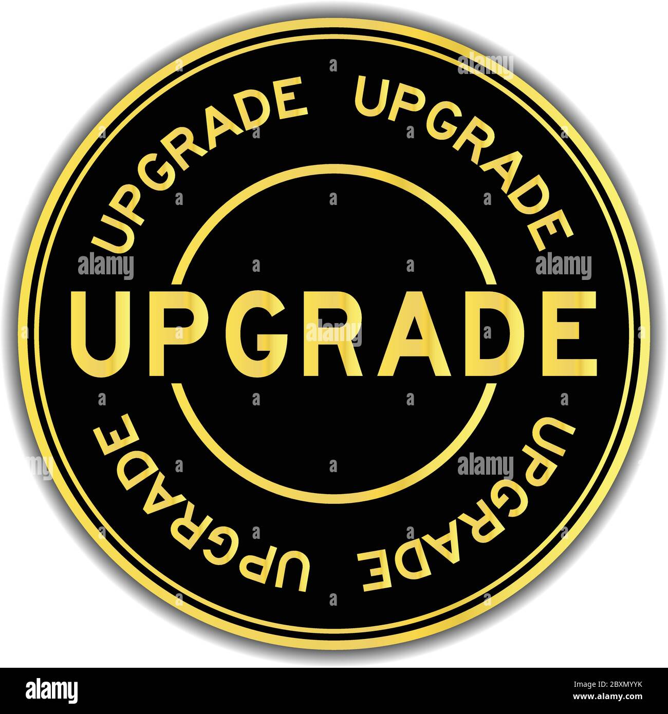 Black and gold color upgrade word round seal sticker on white ...