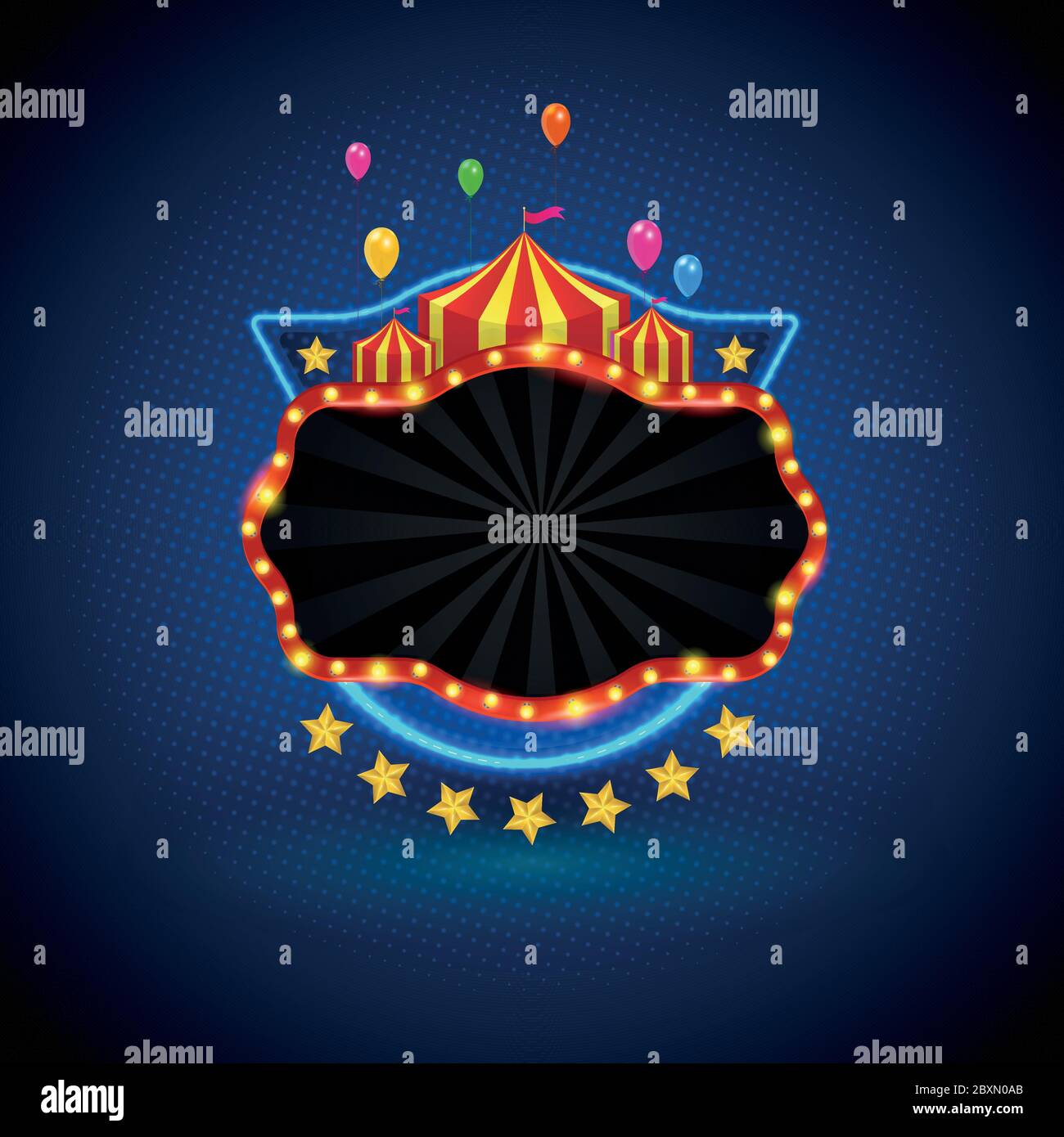 Carnival banner retro style with five star. Vector illustration for ...