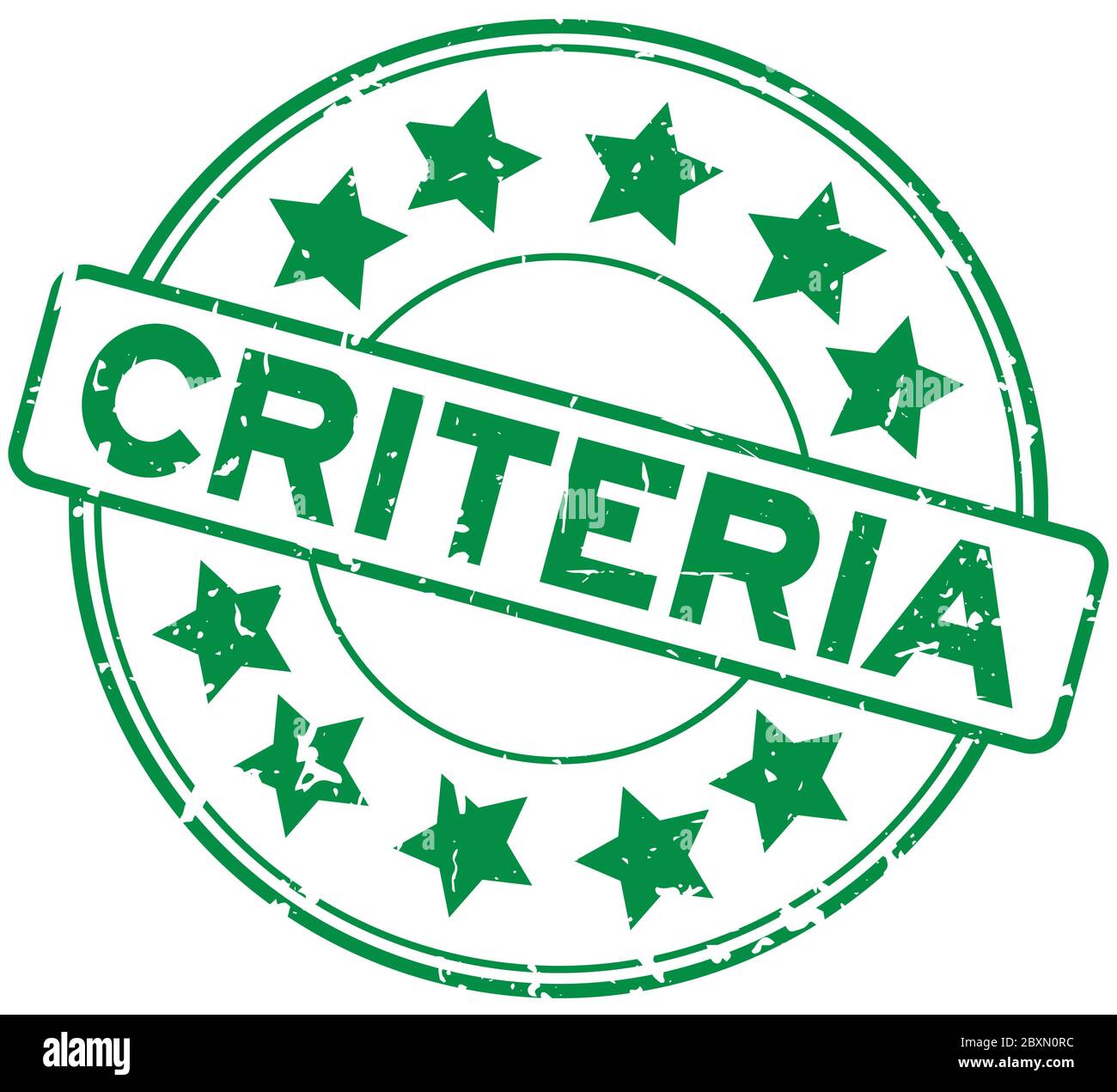 Grunge green criteria word with star icon round rubber seal stamp on ...