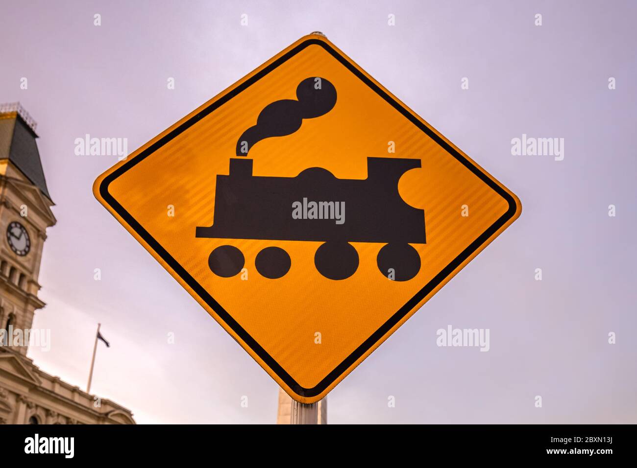 Train sign near old building at Oamaru, New Stock Photo - Alamy