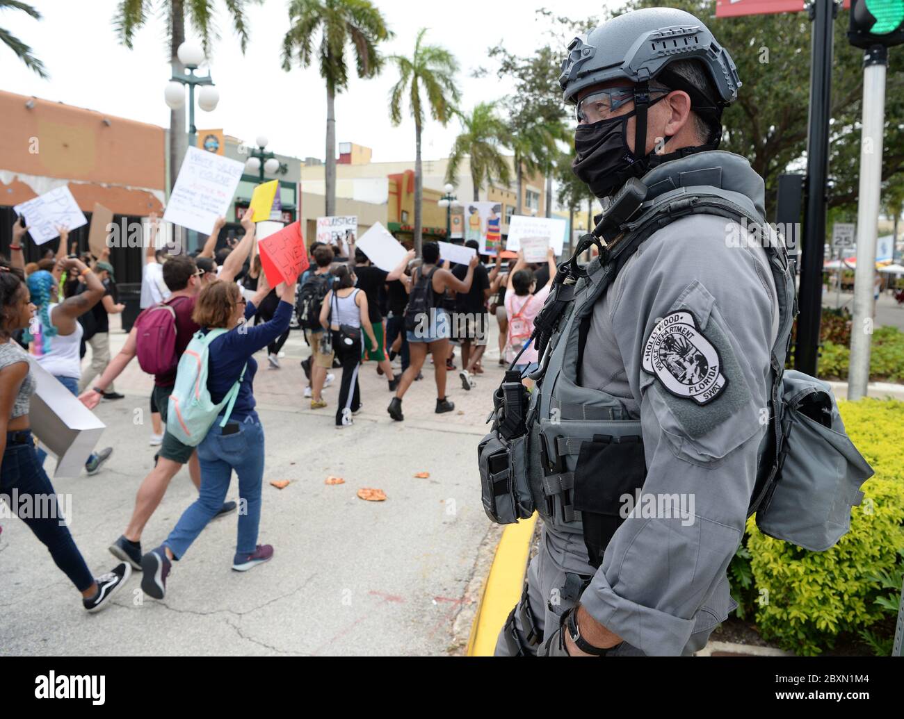 Hollywood, FL, USA. 07th June, 2020. Protesters are seen demonstrating ...