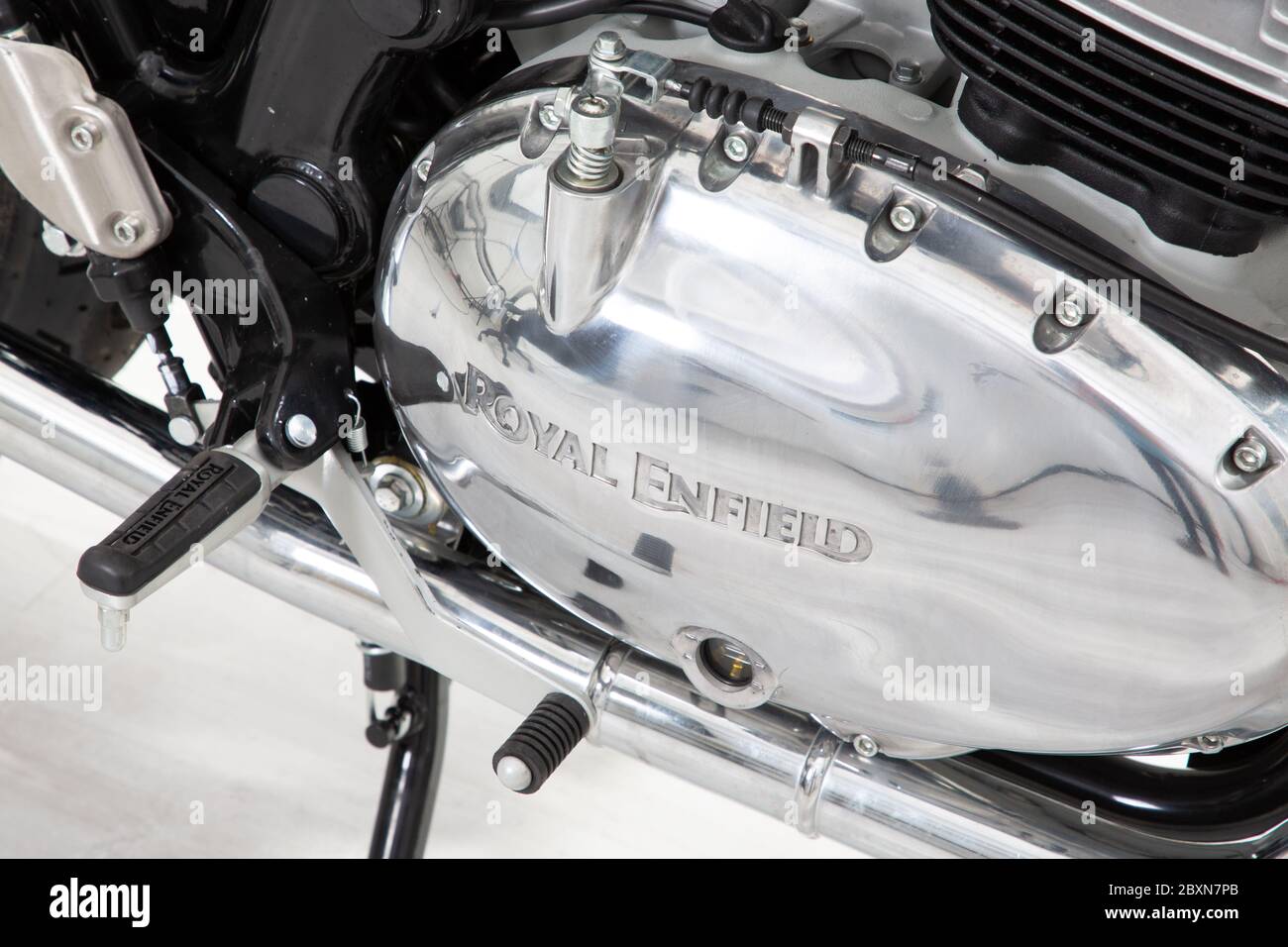 Bordeaux , Aquitaine / France - 06 01 2020 : Royal Enfield engine ...