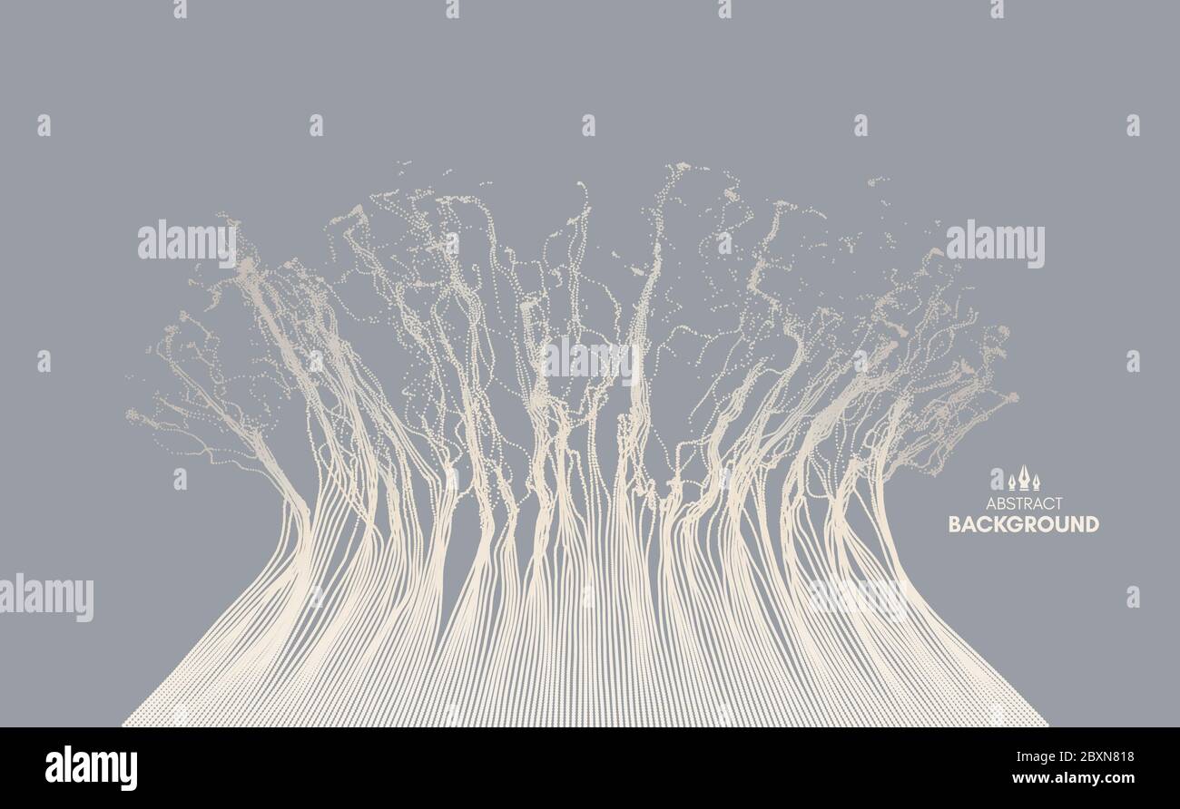 Array with dynamic emitted particles. Water splash imitation. Abstract background. Vector ...