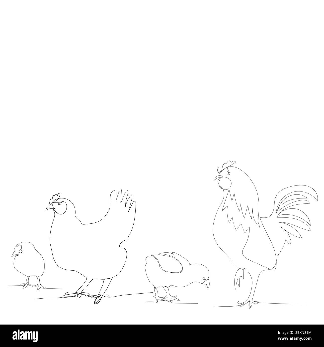 white background, continuous line drawing of chickens Stock Vector ...