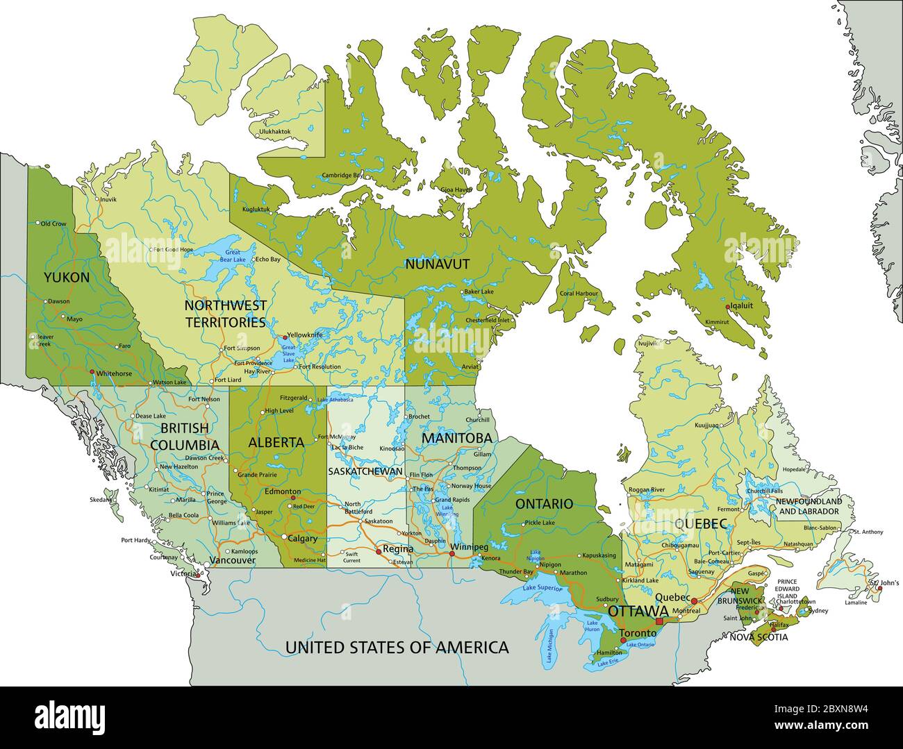 Highly detailed editable political map with separated layers. Canada ...