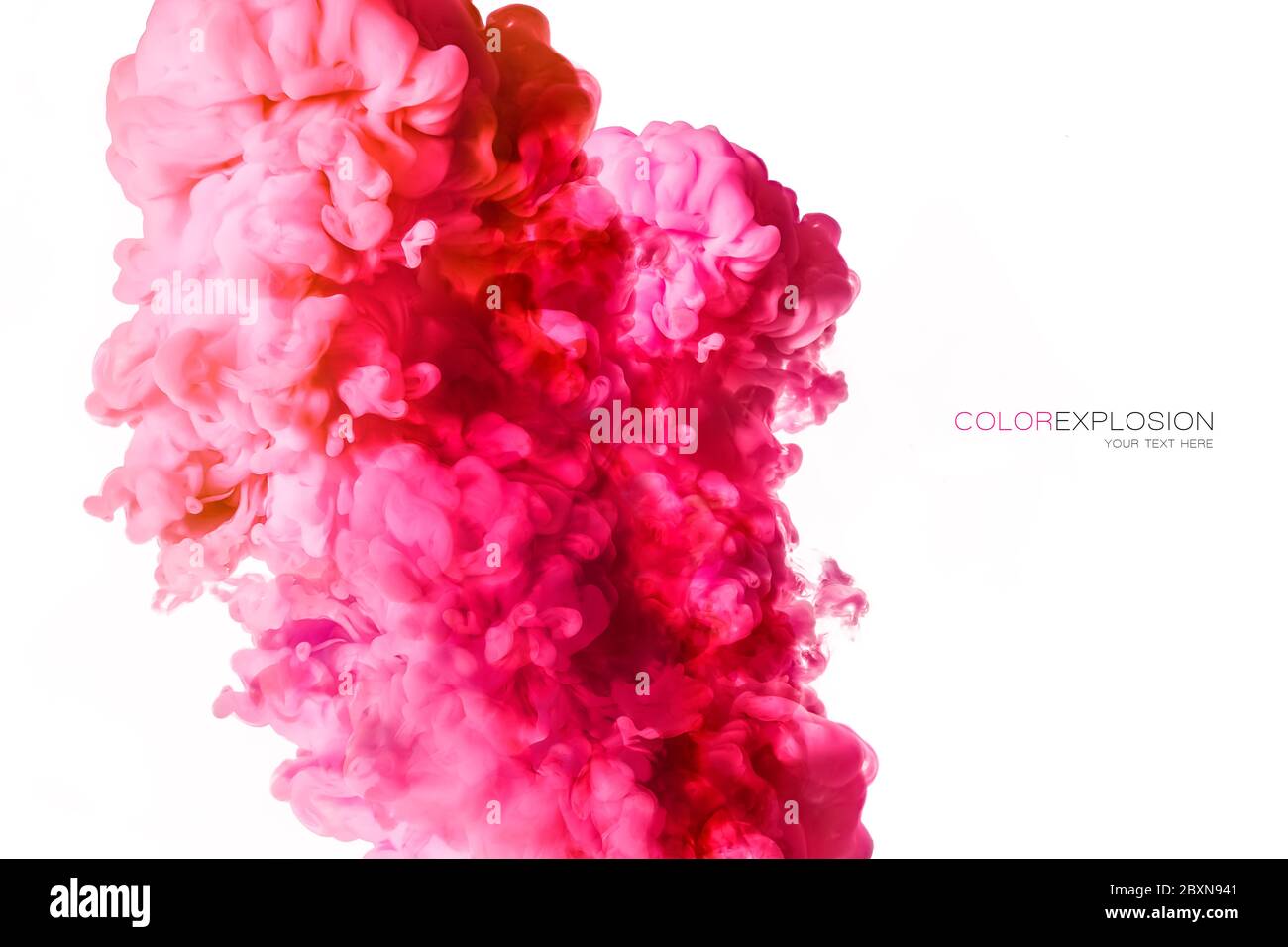 Closeup of a colorful pink acrylic ink in water isolated on white with ...