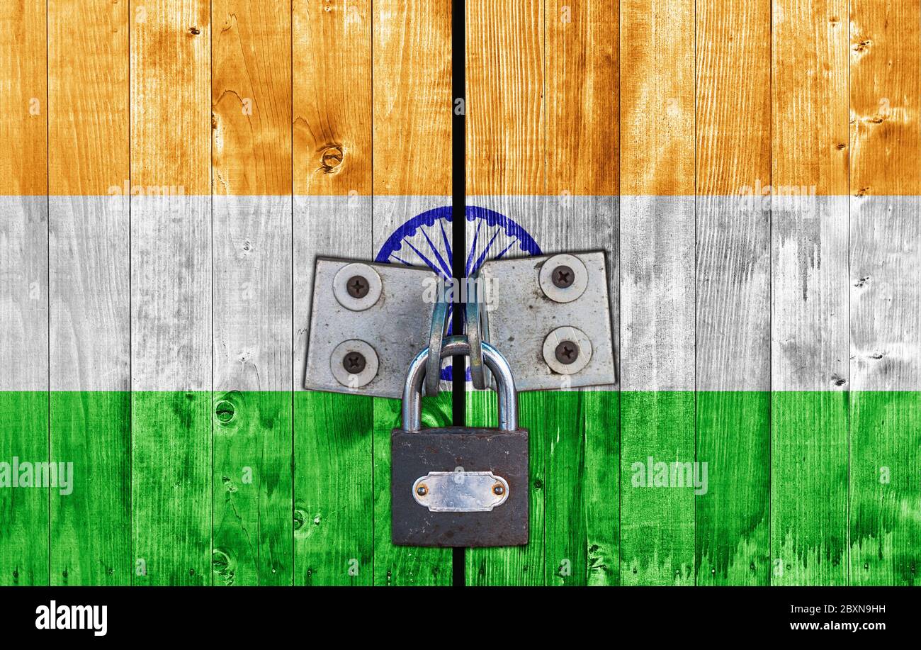 India flag on door with padlock Stock Photo - Alamy