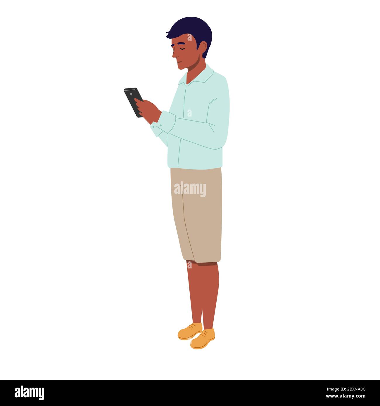 The guy with the phone isolated on a white background in a flat style ...