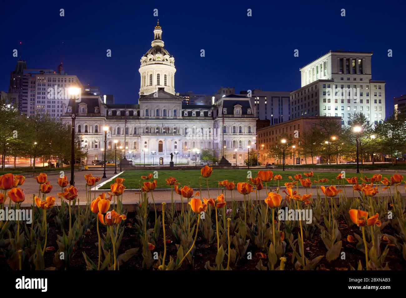 Baltimore City Hall and War Memorial Plaza at dawn, Baltimore, Maryland ...