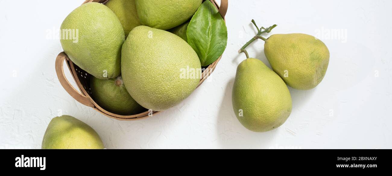 Fresh pomelo, pummelo, grapefruit, shaddock on white background, fruit ...