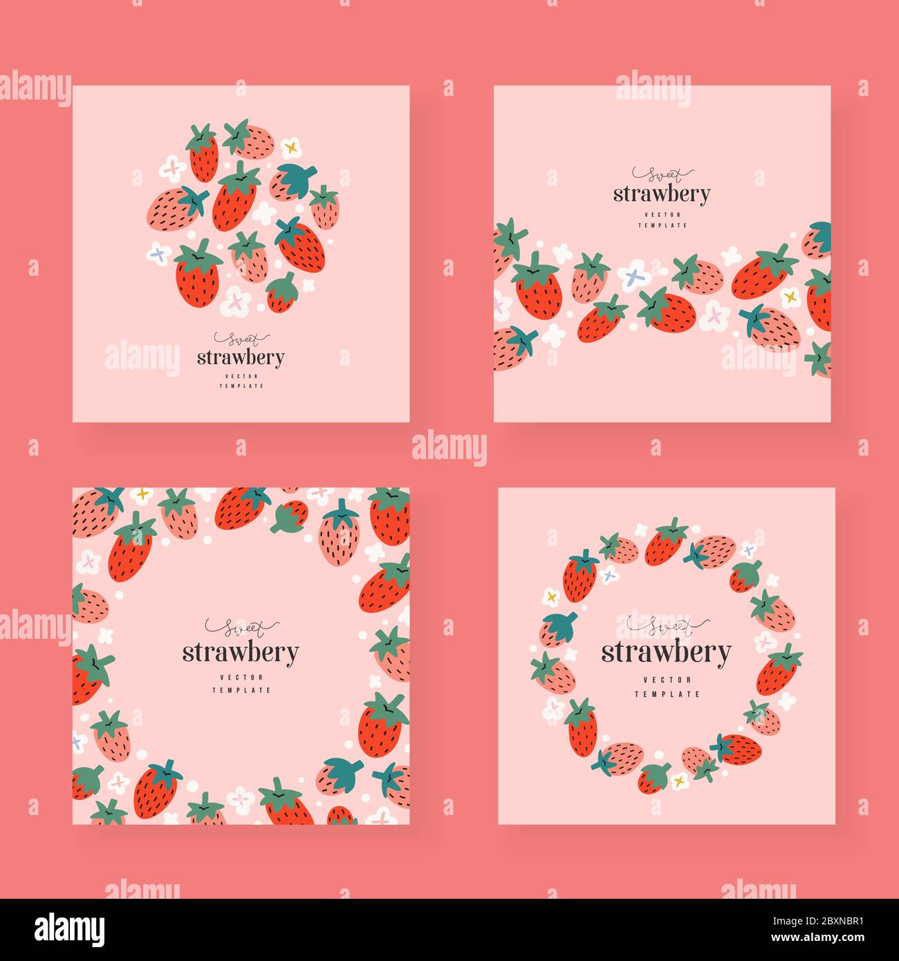 Strawberry cards set, vector templates with copy space, collection of ...