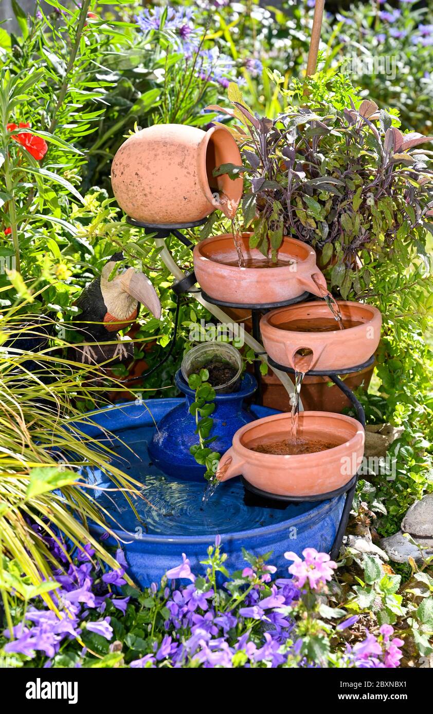 Garden solar powered water feature in small city urban garden Brighton ...