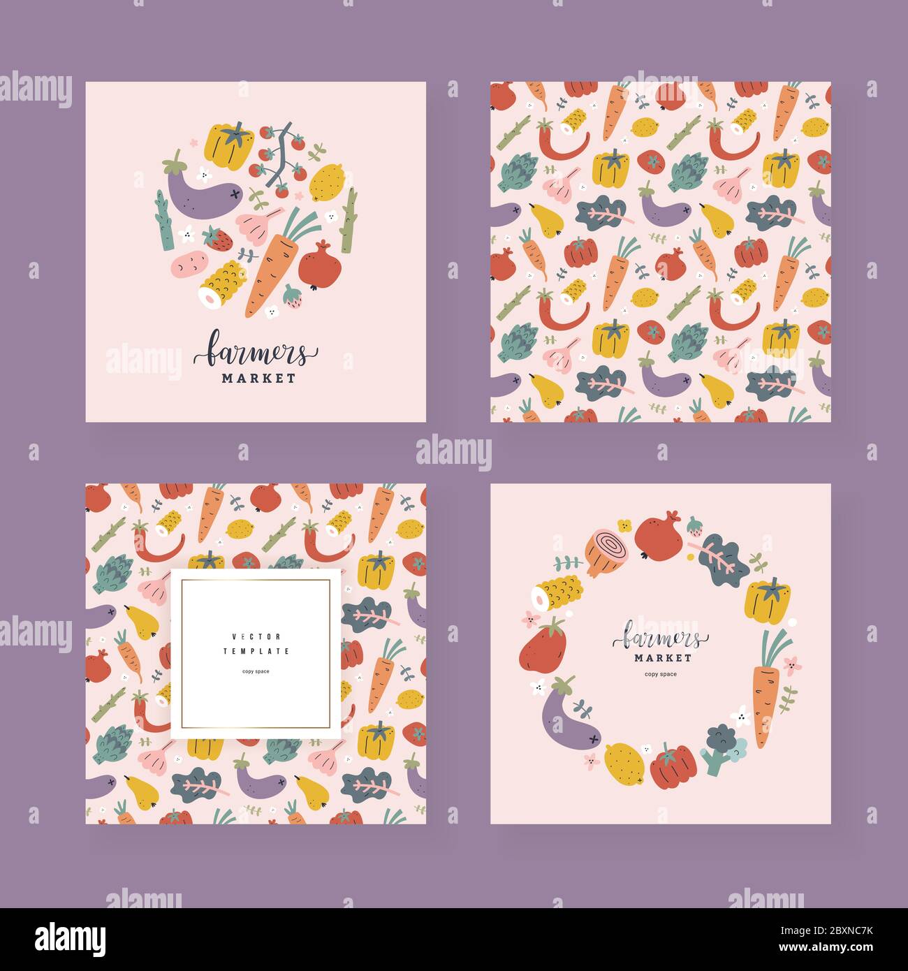 Vegetables card set, collection of vector templates with illustrations ...