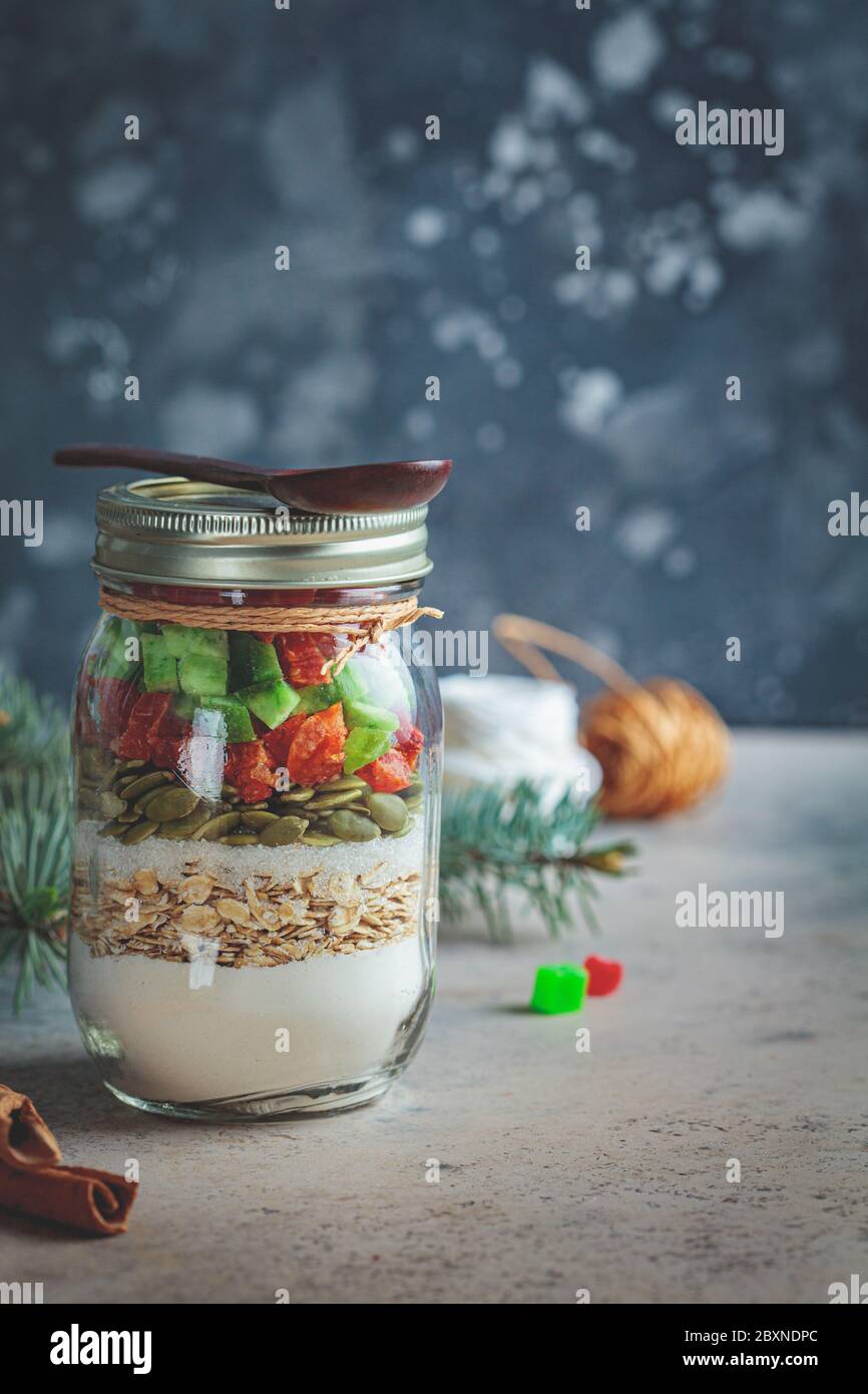 Christmas cookie mix jar. Dry ingredients for cooking Christmas cookies ...