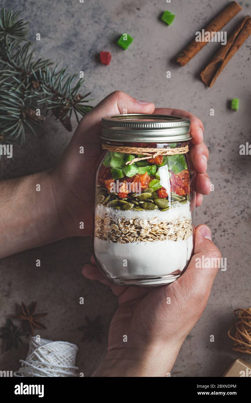 Christmas cookie mix jar. Dry ingredients for cooking Christmas cookies ...