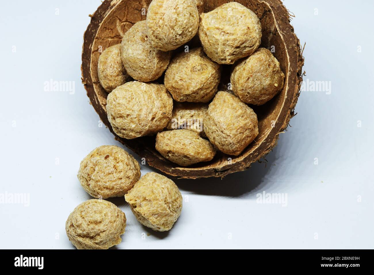 Soya protein chunks used in vegetarian and vegan food, isolated on a ...