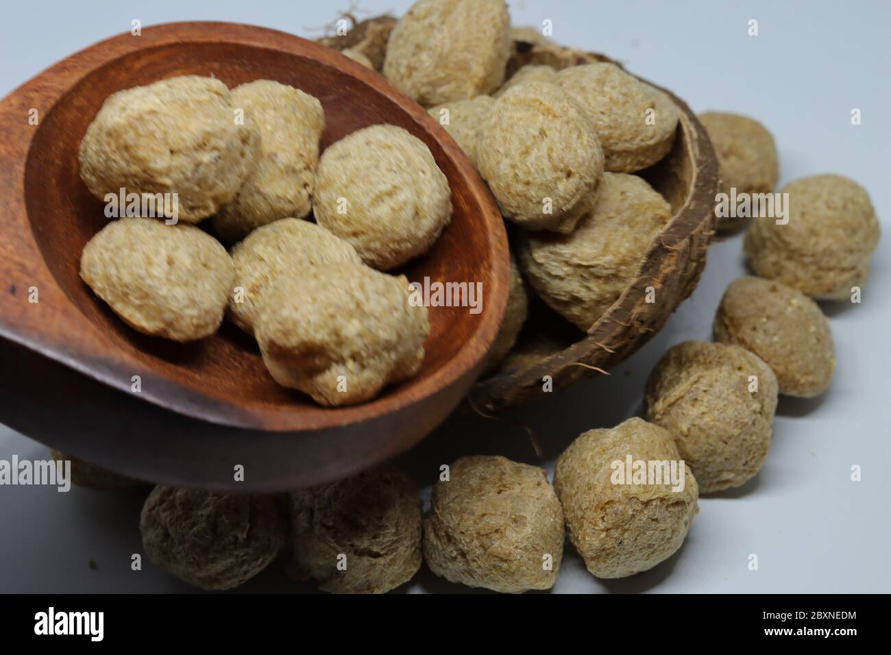 Soya protein chunks used in vegetarian and vegan food, isolated on a ...