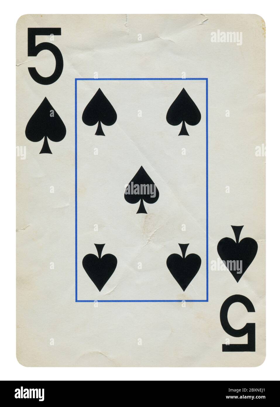 Five of Spades Vintage playing card - isolated on white (clipping path ...