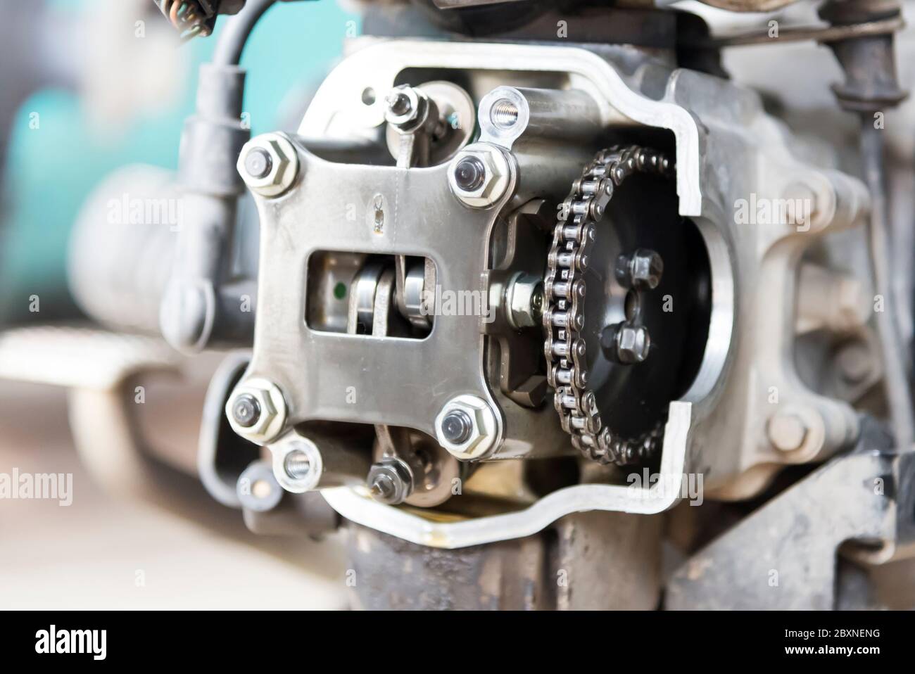 Photo of motorcycle engine, motor, in garage, close-up Stock Photo - Alamy