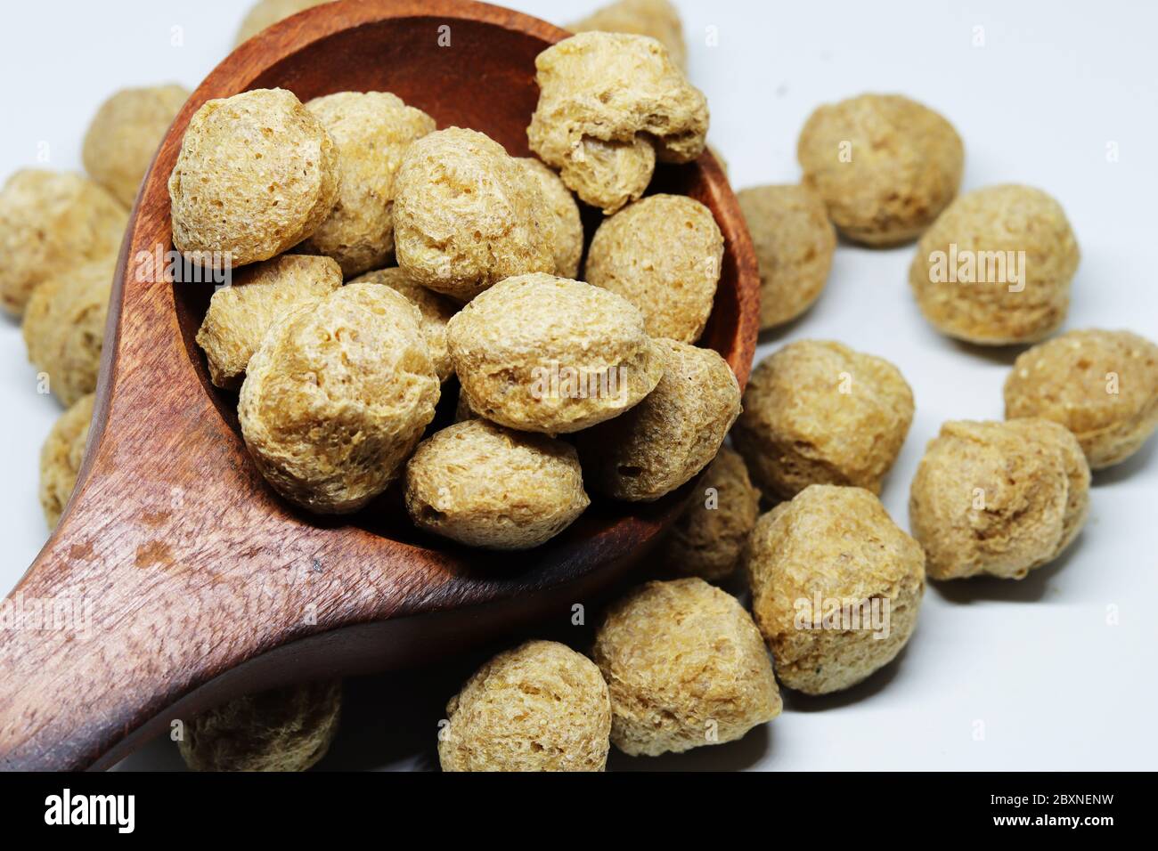 Soya protein chunks used in vegetarian and vegan food, isolated on a ...
