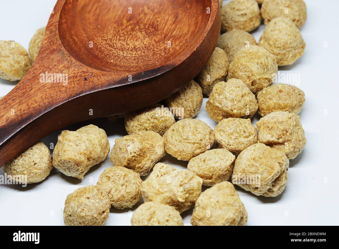 Soya protein chunks used in vegetarian and vegan food, isolated on a ...