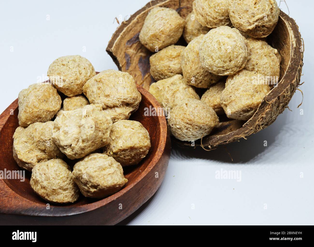 Soya protein chunks used in vegetarian and vegan food, isolated on a ...