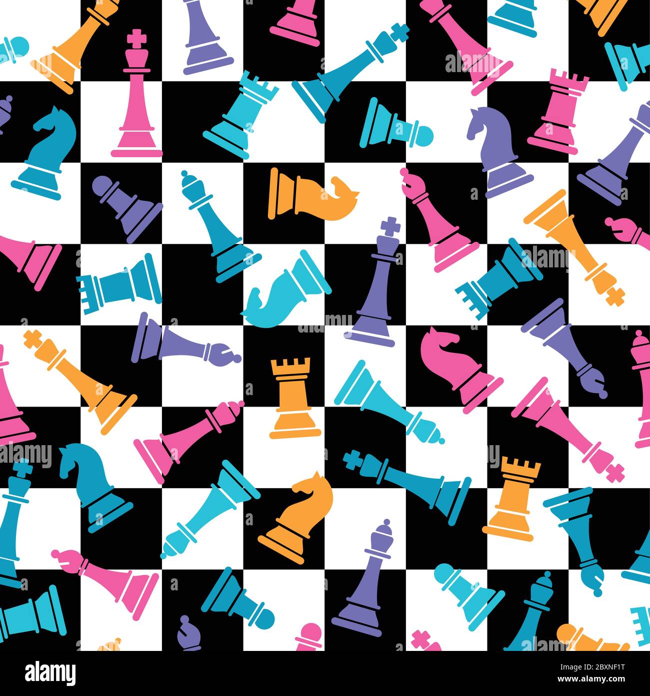 Seamless Vector Pattern With Colored Chess On Checkered Chess Background Chess Pieces Seamless
