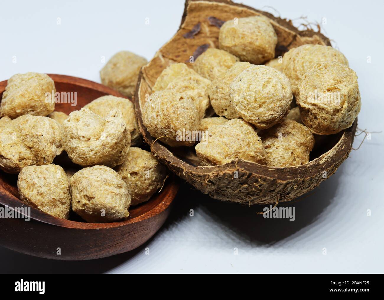 Soya protein chunks used in vegetarian and vegan food, isolated on a ...