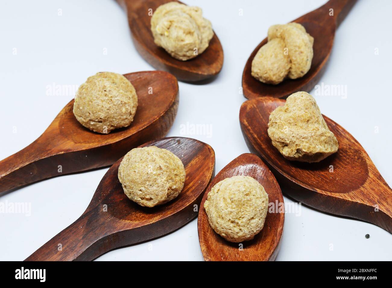 Soya protein chunks used in vegetarian and vegan food, isolated on a ...