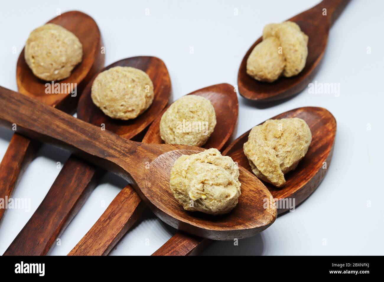 Soya protein chunks used in vegetarian and vegan food, isolated on a ...