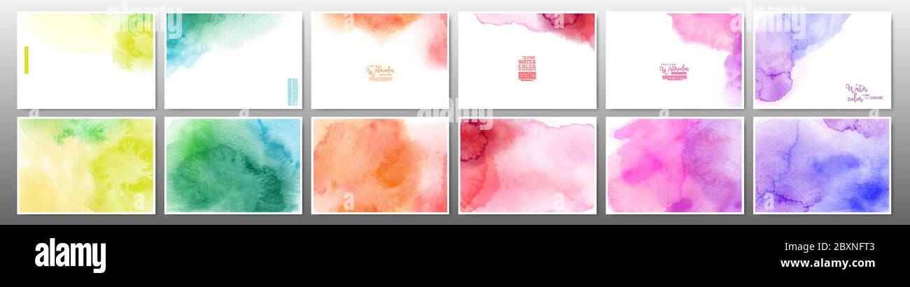 Set of bright colorful watercolor background. Stain artistic hand ...