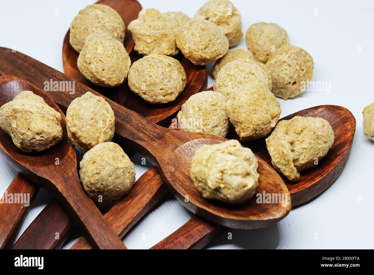 Soya protein chunks used in vegetarian and vegan food, isolated on a ...