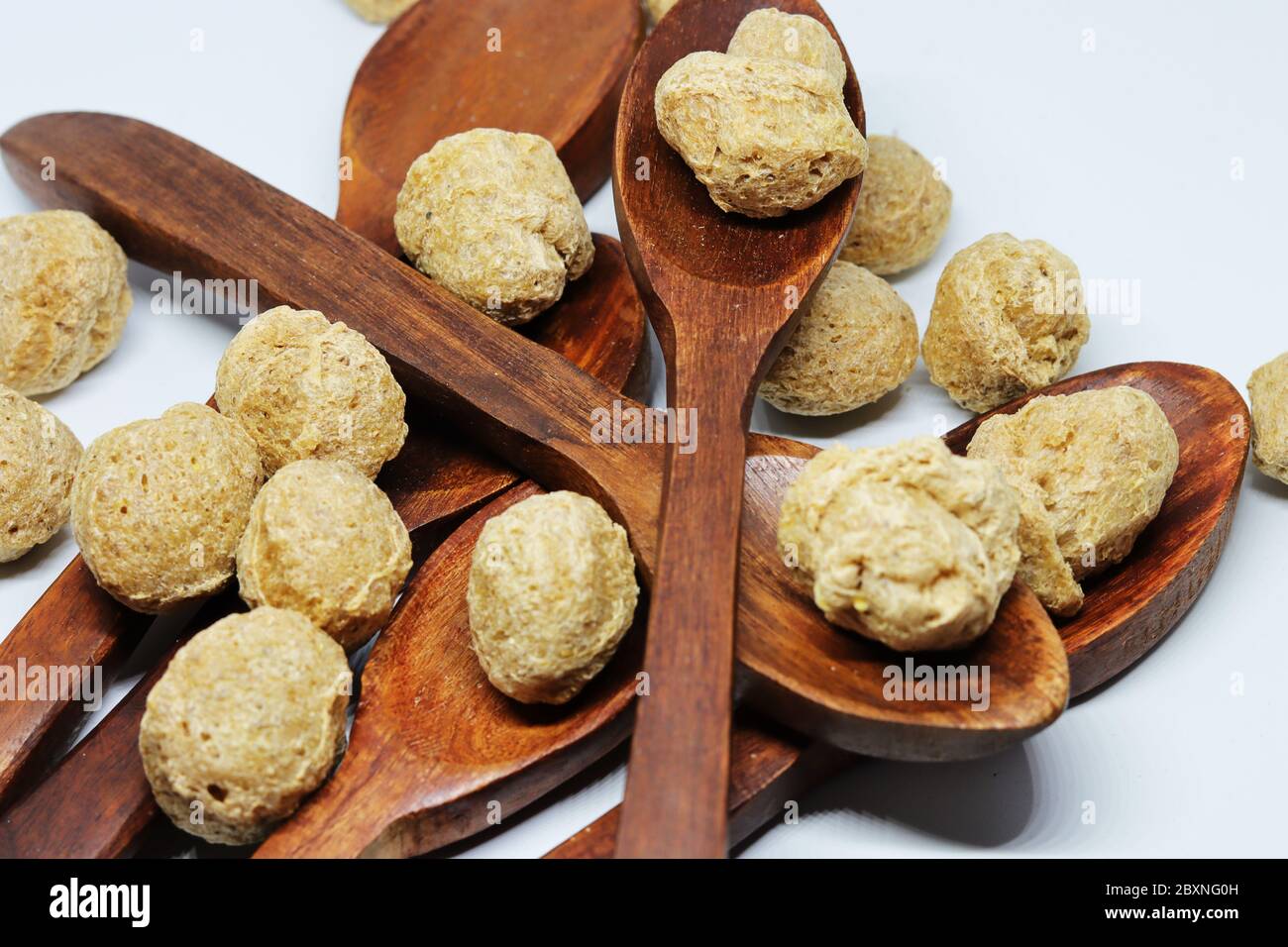 Soya protein chunks used in vegetarian and vegan food, isolated on a ...