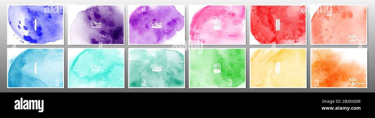Set of bright colorful watercolor background. Stain artistic hand ...
