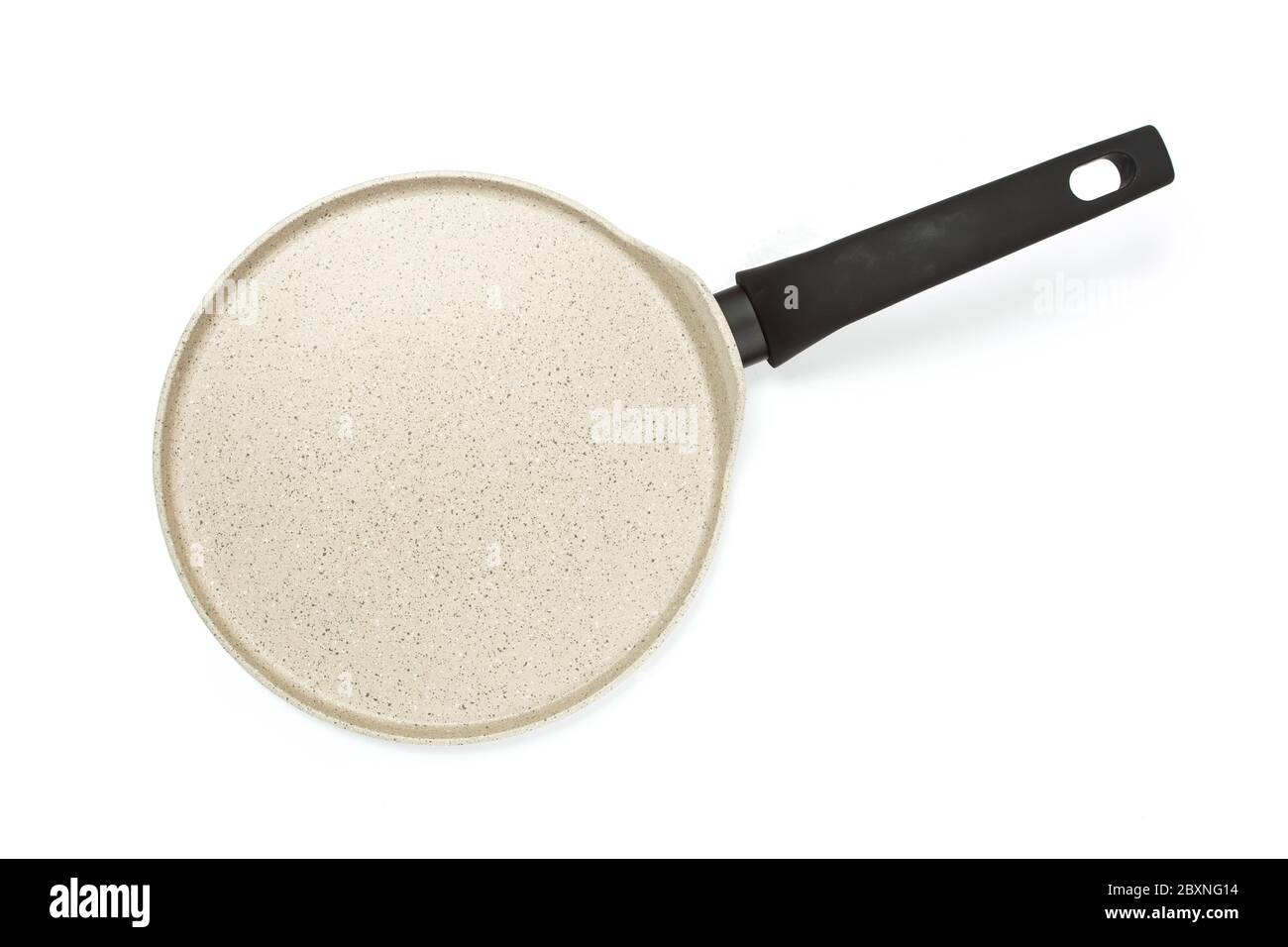 Photo of a bright ceramic pan with a black handle, isolated on a white ...