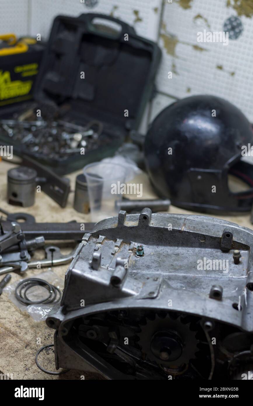 Motorcycle helmet hanging on wall hi-res stock photography and images ...