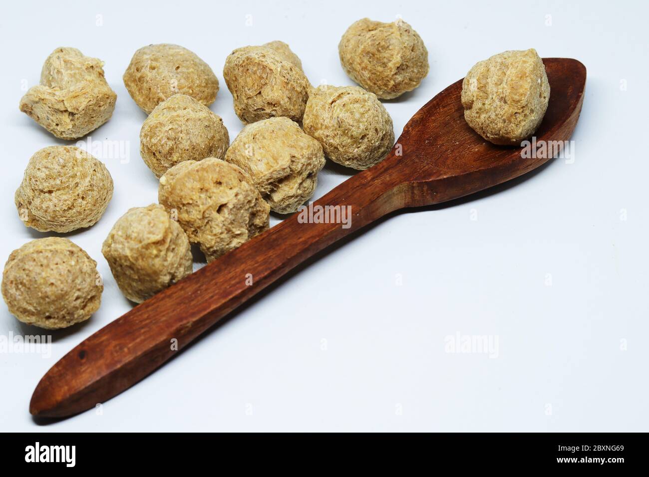 Soya protein chunks used in vegetarian and vegan food, isolated on a ...