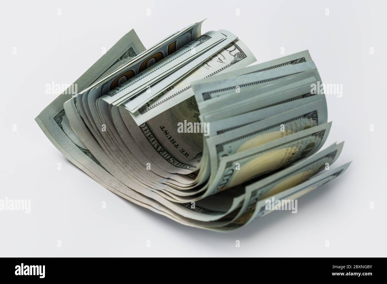 Stack of hundred crumpled dollars isolated on white Stock Photo - Alamy