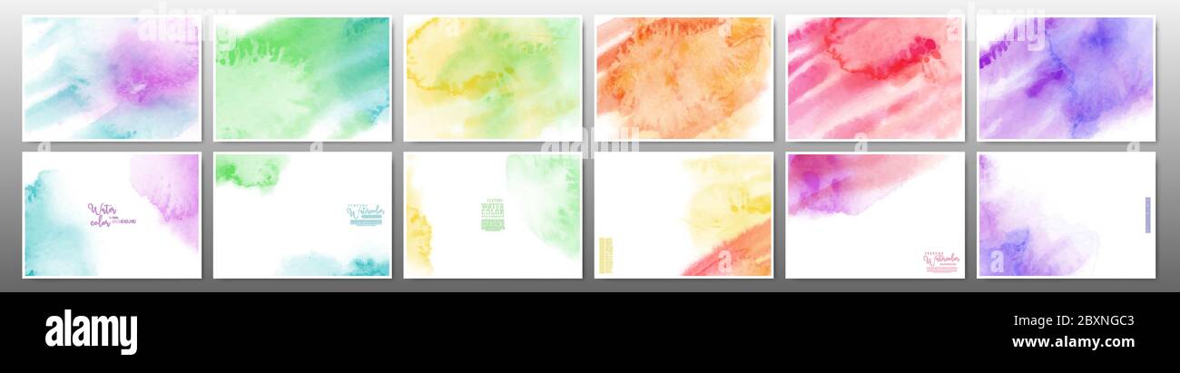 Set of bright colorful watercolor background. Stain artistic hand ...